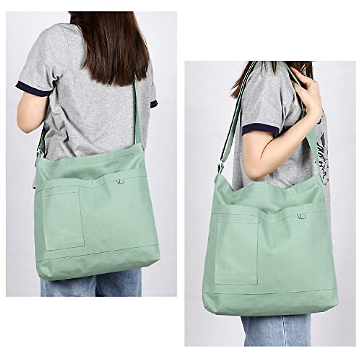 WantGor Canvas Tote Bag for Women, Large Crossbody Bag Shoulder Hobo Handbags Casual Work Shopping Bags (Green)