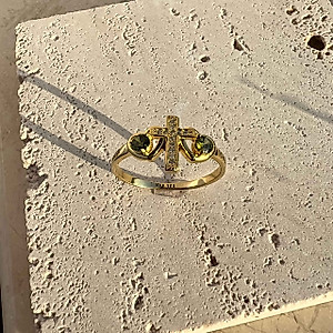 EBAT Mothers Day Ring With 2 Birthstones Mother Daughter Christian Jewelry Cross Rings for Women Birthstone Ring Heart Promise Personalized Engraved Custom Name Sterling Silver Best Friends (1)