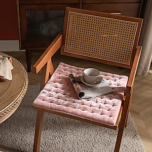 vctops Luxury Solid Color Chair Pad Velvet Soft Square Chair Cushion Tufted Indoor Seat Cushion Pillow Tatami (Pink,18"x18")