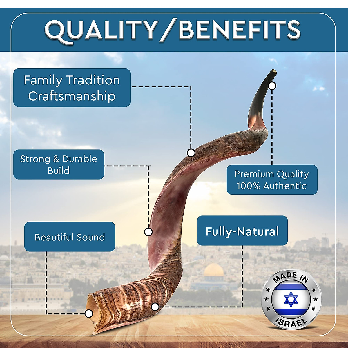 Shofar from Israel | KOSHER by Rabbinate of Jerusalem | Handcrafted | Holy Voice musical instruments | Kudu Shofar | 27-31 inch | Made In Israel By YOMTOV-SHALOM