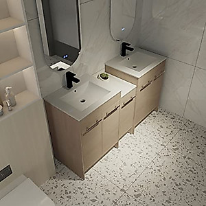 Goujxcy 60 Inch Bathroom Vanity Sink Combo with Side Cabinet, Freestanding Bathroom Vanity Cabinet Plywood Bath Vanity Cabinet with Double 24" Bathroom Vanity and a 12" Ceramic Countertop Side Cabinet