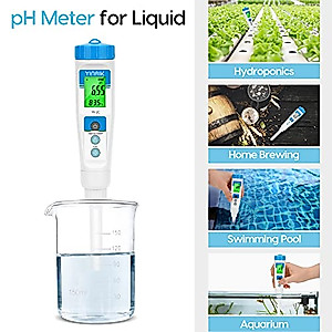 YINMIK pH Meter with Flat Surface Electrode to Measure pH of Liquids Semi-Solids e.g. Hydroponic Nutrient, Wort in Beer Brewing, Lotions and Creams Cosmetic, Durable Tester with Protective Sensor Cap
