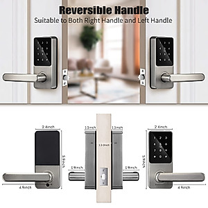 BBEN Smart Keyless Entry Door Lock with Reversible Handle, Touchscreen Keypad, Electronic Digital Bluetooth Front Door Lock, Biometric Door Lock, Auto Lock,for Home Apartment Airbnb Office