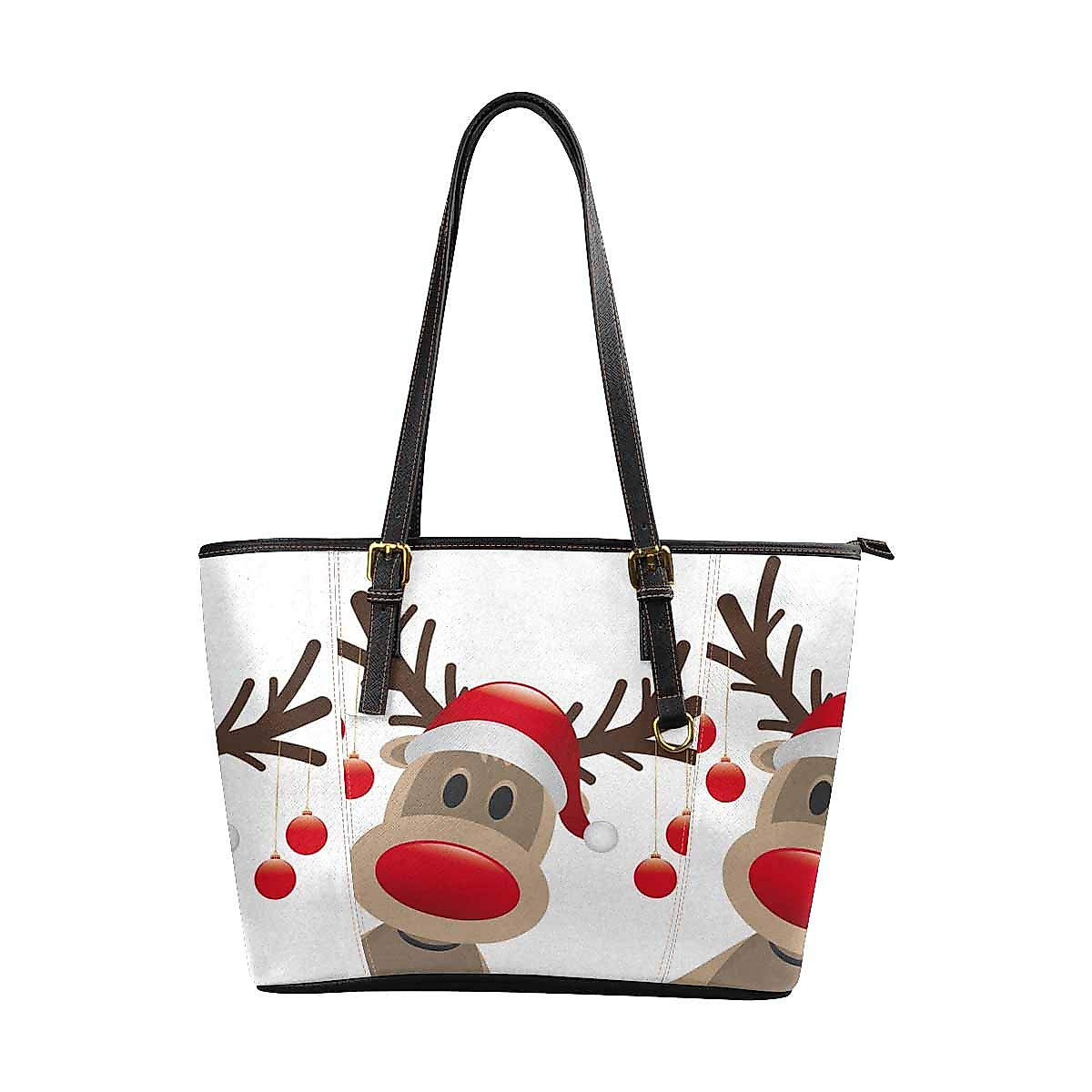 InterestPrint Womens Handbags Ladies Purses Shoulder Bags Tote Bag Reindeer Red Nose Hang Christmas Balls