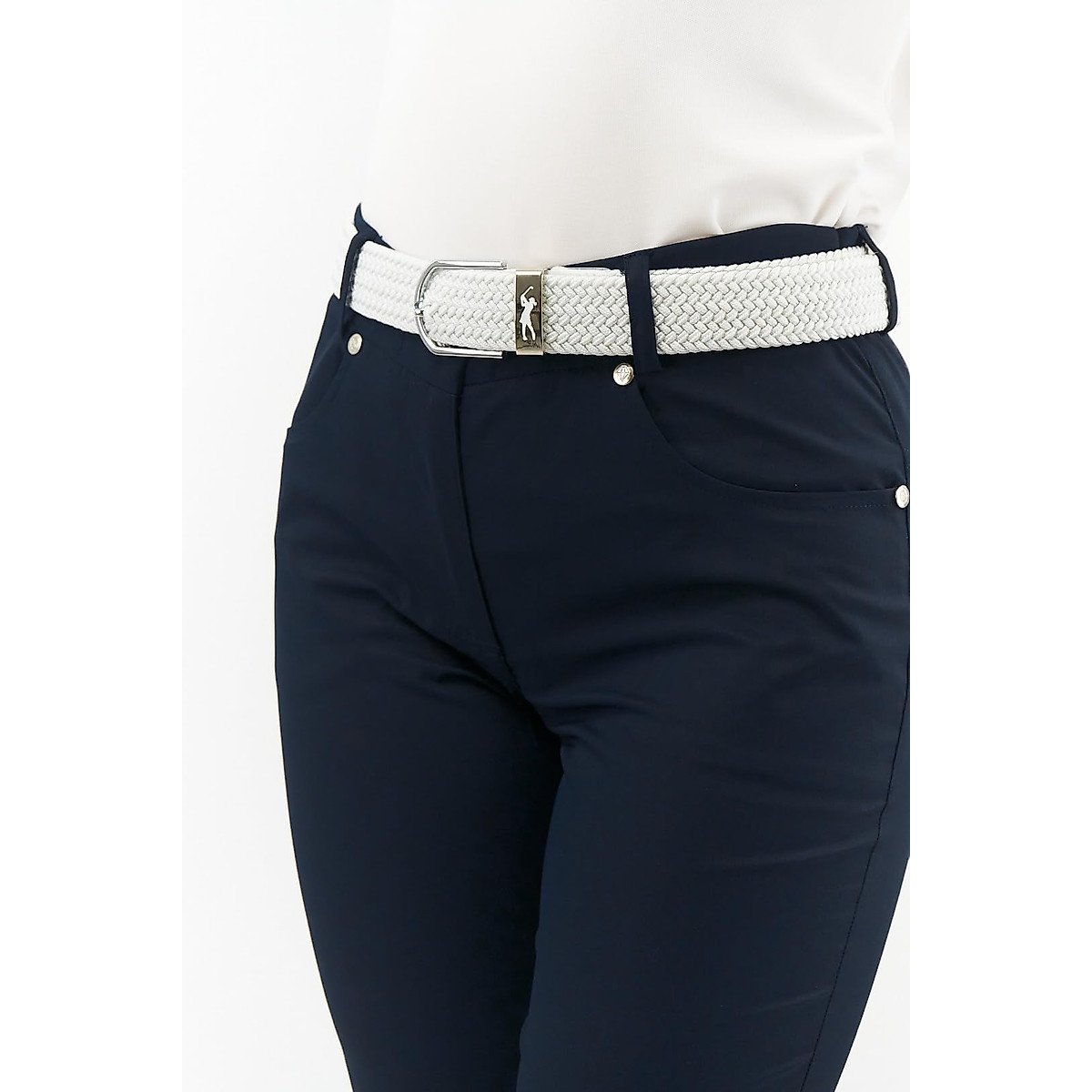 Surprizeshop Super Stretch Woven Webbing Belt | Womens Golf Belt | ONE SIZE FITS MOST | Reinforced PU Tip (White)