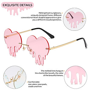 BOJOD Dripping Heart Shaped Sunglasses for Women Rimless Tinted 90s Melting Drippy Heart Glasses colored Sunglasses for Party PINK