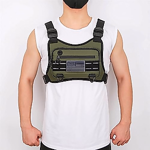 Muserise Sports Chest Bag For Men, Water Resistant Lightweight Front Chest Pack, Vest Bag With Built-In Phone Holder & Extra Storage For Workouts, Running, Cycling (Olive), One Size (MU05)