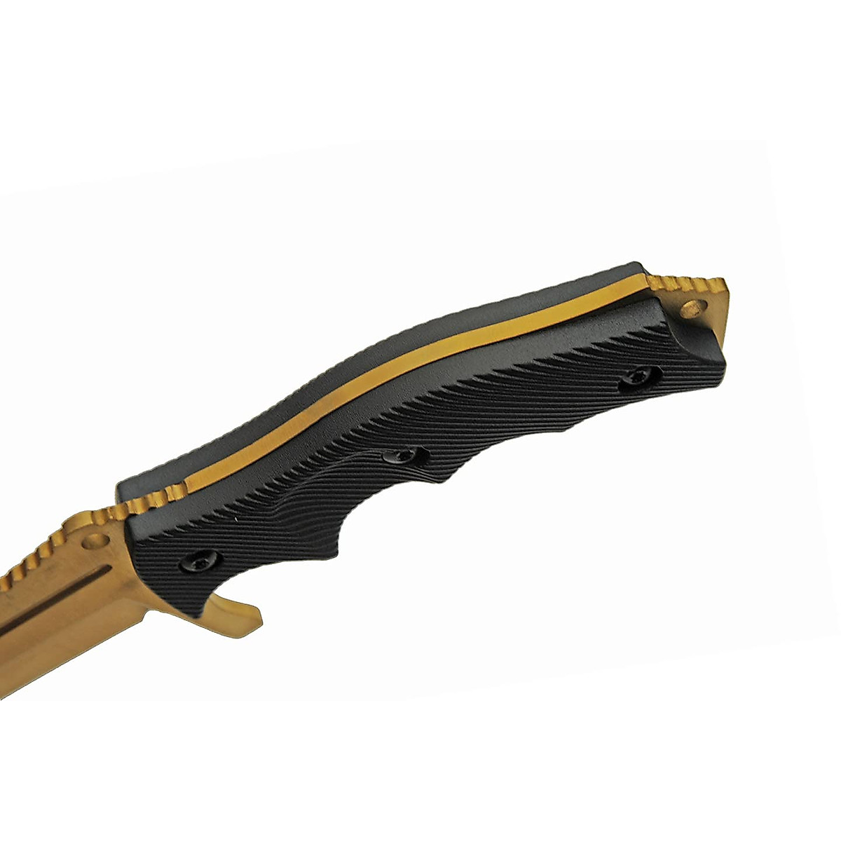 Szco Supplies 8.5” Gold/Black Full Tang Fixed Blade Saw Back Tracker Survivor Knife with Sheath, (211548-GD)