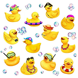 Cute Bubble Rubber Duck Wall Decals Peel and Stick,Yellow Duck Wall Stickers, Baby Duck Wall Stickers for Girls Room, Rubber Duck Wall Decor for Bathroom Kids Nursery Room