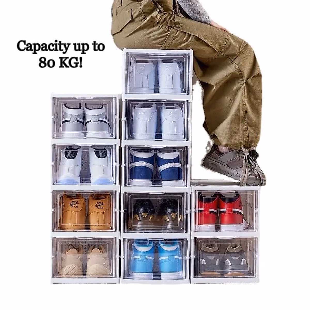 HMA Pro 6-Tier Foldable Plastic Shoe Organizer, Max Shoe Size 13, Transparent, Contemporary Style, Easy Setup, Bedroom