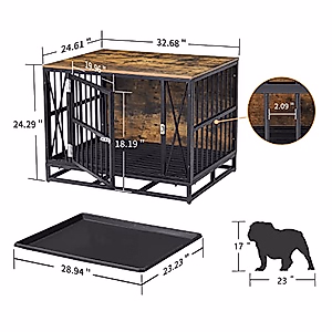 Furniture Style Dog Crate, 32" Wooden Dog Kennel with Tray and Lockable Door, Dog Cage End Table for Small & Medium Dogs, Rustic Dog Crate House Cage Indoor