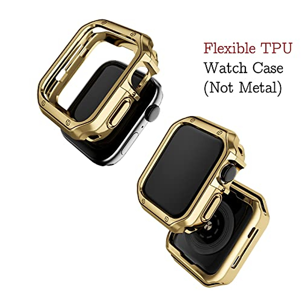 Compatible with Apple Watch Band and Case, Stainless Steel Metal Chain with TPU Cover, Smart-Watch Link Bracelet Strap, Wrist-Band for i-Watch Series 8 7 6 5 4 3 2 1 SE SE2, 45mm 44mm 42mm, Gold