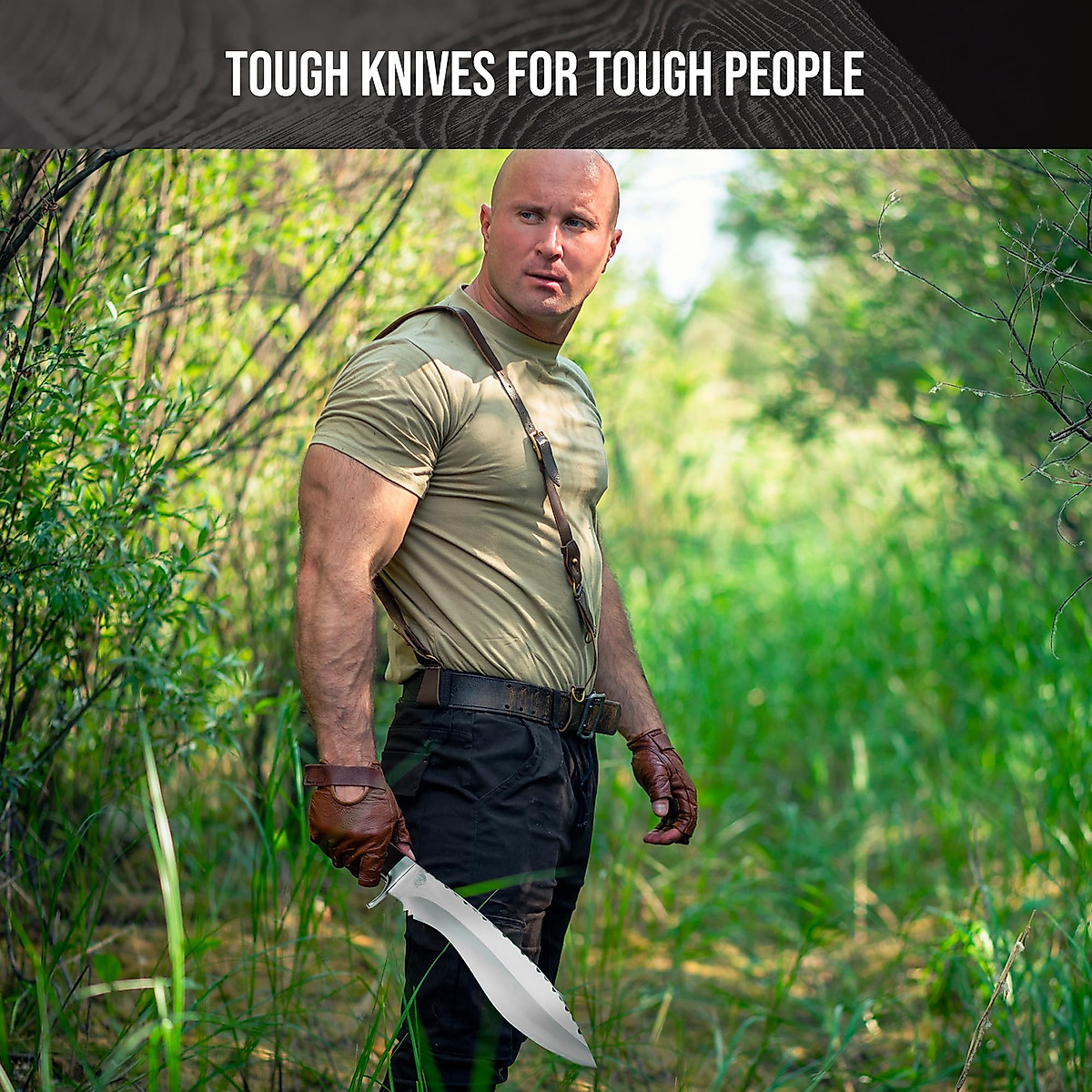 BIGCAT ROAR Handmade D2 Steel Kukri Machete Knife - Bushcraft Fixed Blade Hunting Knife with Sheath and Micarta Handle - 15″ EDC Cutting Knife - Black Horse