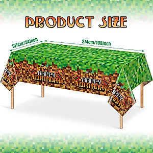 Hallswl 3Pcs Pixel Theme Tablecloth Birthday Party Decorations, Miner Game Plastic Table Cloth Disposable Rectangle Table Cover for Video Game Party Supplies, 54 X 108 Inch