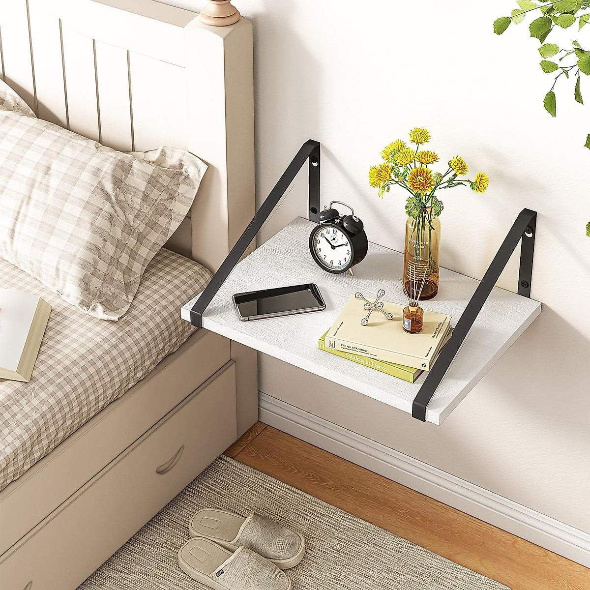 Fixwal 12 Inch Deep Shelves - White Floating Shelves, Rustic Wood Wall Shelf for Bathroom, Kitchen, Laundry Room, Living Room Decor