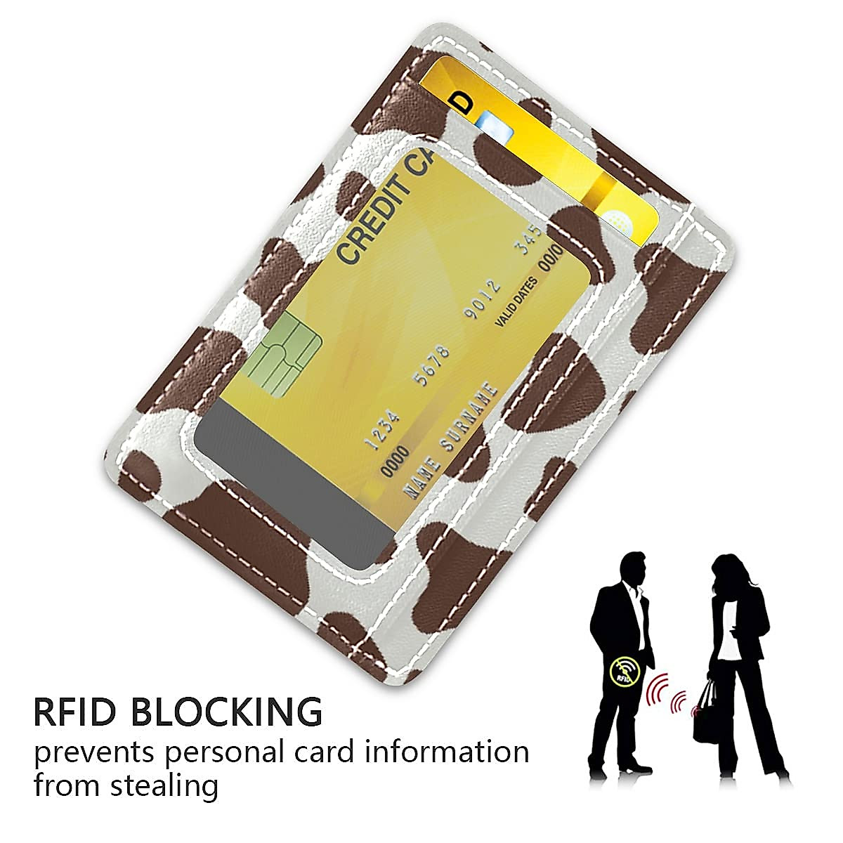 JUNZAN Slim Wallet Brown Cow Print Minimalist Wallets for Men Women Leather RFID Blocking Front Pocket Card Holder