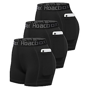 Roadbox Compression Volleyball Shorts for Women - 3 inch Spandex Shorts with Pockets for Running Workout Yoga