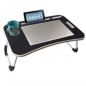 Acoode Folding Laptop Desk Adjustable Foldable Lap Stand for Bed Tray Table with USB Port Cup Holder for Working Eating Breakfast Reading Book on Sofa Floor (Black)