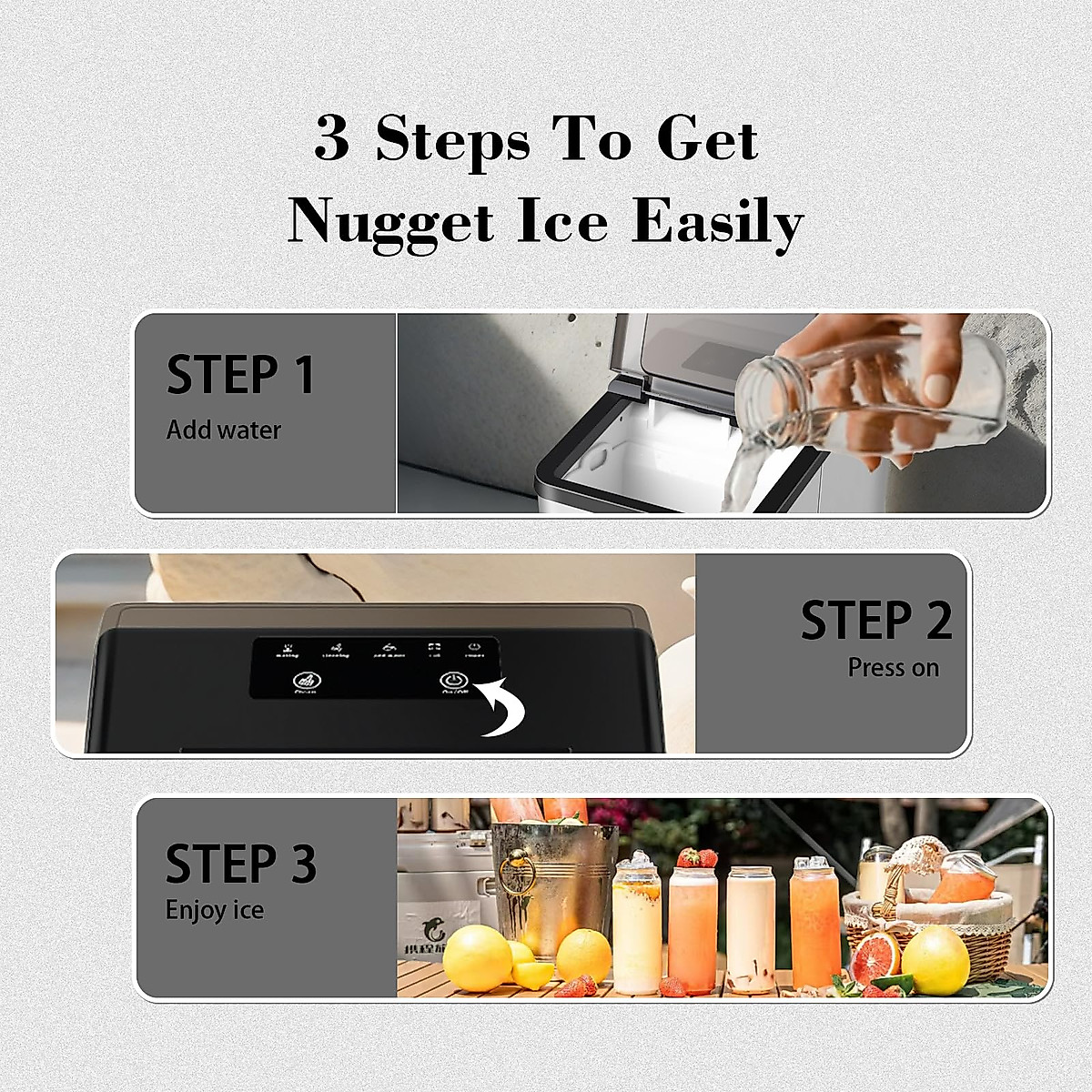 HAILANG Nugget Ice Maker Countertop, Pebble Ice Machine with Chewable Pellet Ice, 34Lbs/24H, Self-Cleaning, Portable Sonic Ice Maker Ready in 6 Mins, for Home/Kitchen/Office(Stainless Steels)