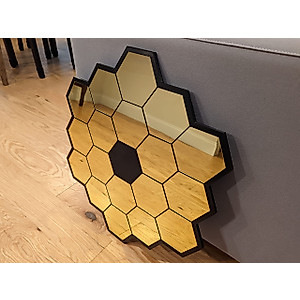 XL Space Telescope James Webb Inspired Mirror - Extra Large Size Sturdy - No Drill Damage Free Mounting Options - Home Decor Reflective Honeycomb Wall Art (Command Strip Mount)