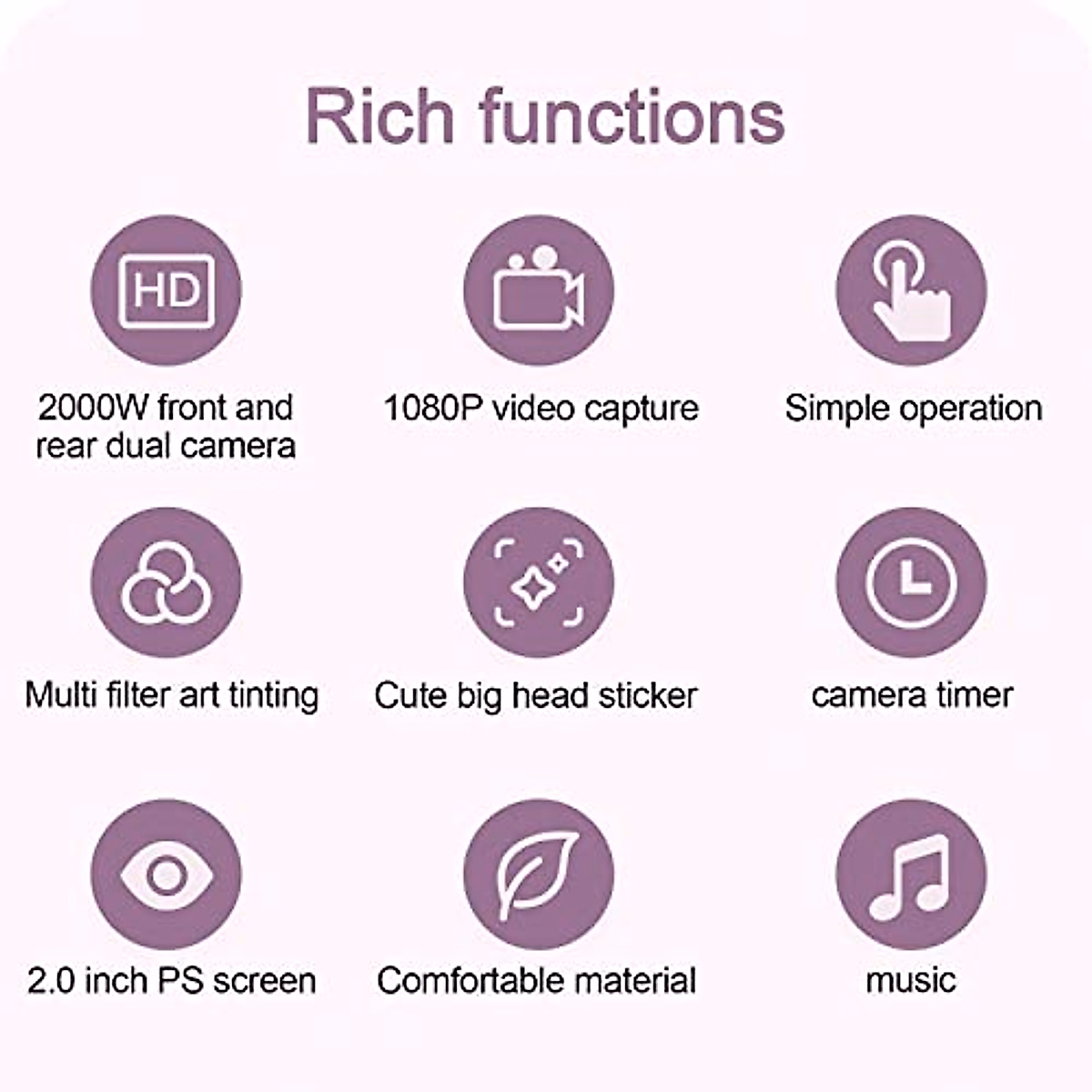 TIANEK Children's HD Front and Rear Dual Camera 2000w Mini 2.0 Inch Camera Camera Video Game Music Integration Including 32G Memory Card