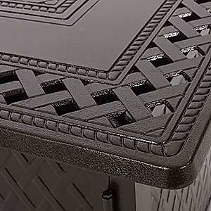 Christopher Knight Home Connie Outdoor 4 Seater Wicker Swivel Chair and Fire Pit Set, Mixed Brown + Navy Blue + Hammered Bronze