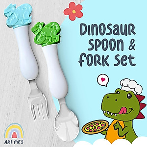 ARI MES - Toddler, Kid Utensils Set, Dinosaur Spoon and Fork Set for Toddlers, Kid Forks and Spoons, Easy-Grip Small Utensils, Dinosaur Utensils for Toddlers, Kid Spoons and Forks, Childrens Utensils