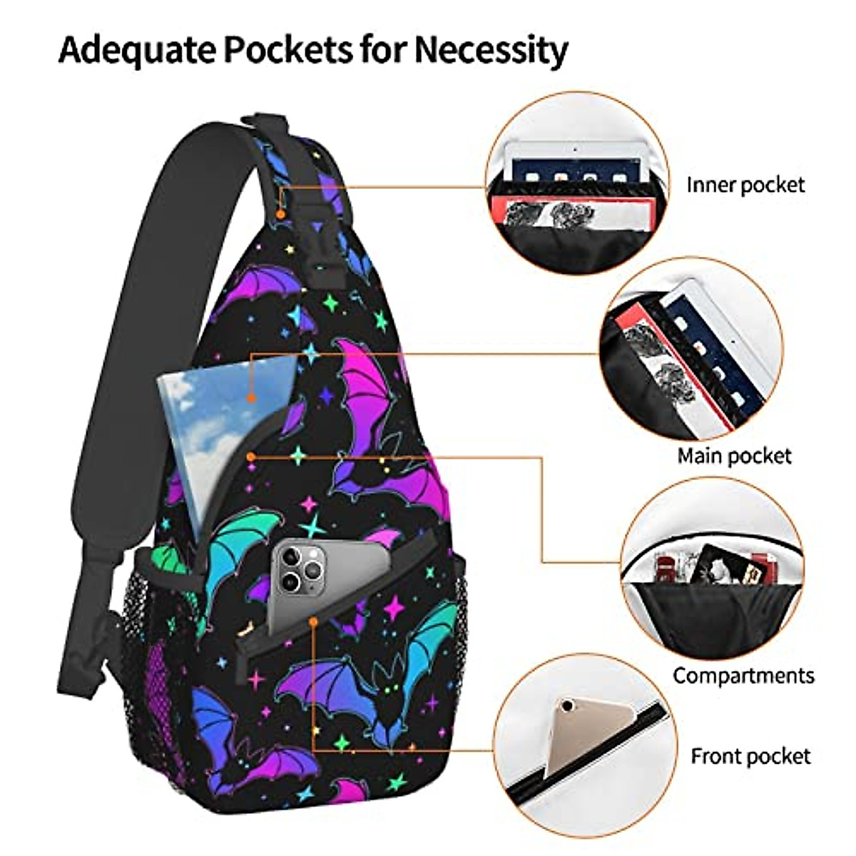 Fylybois Bat Sling Bag For Men Women Crossbody Chest Backpack Daypack Shoulder Bags