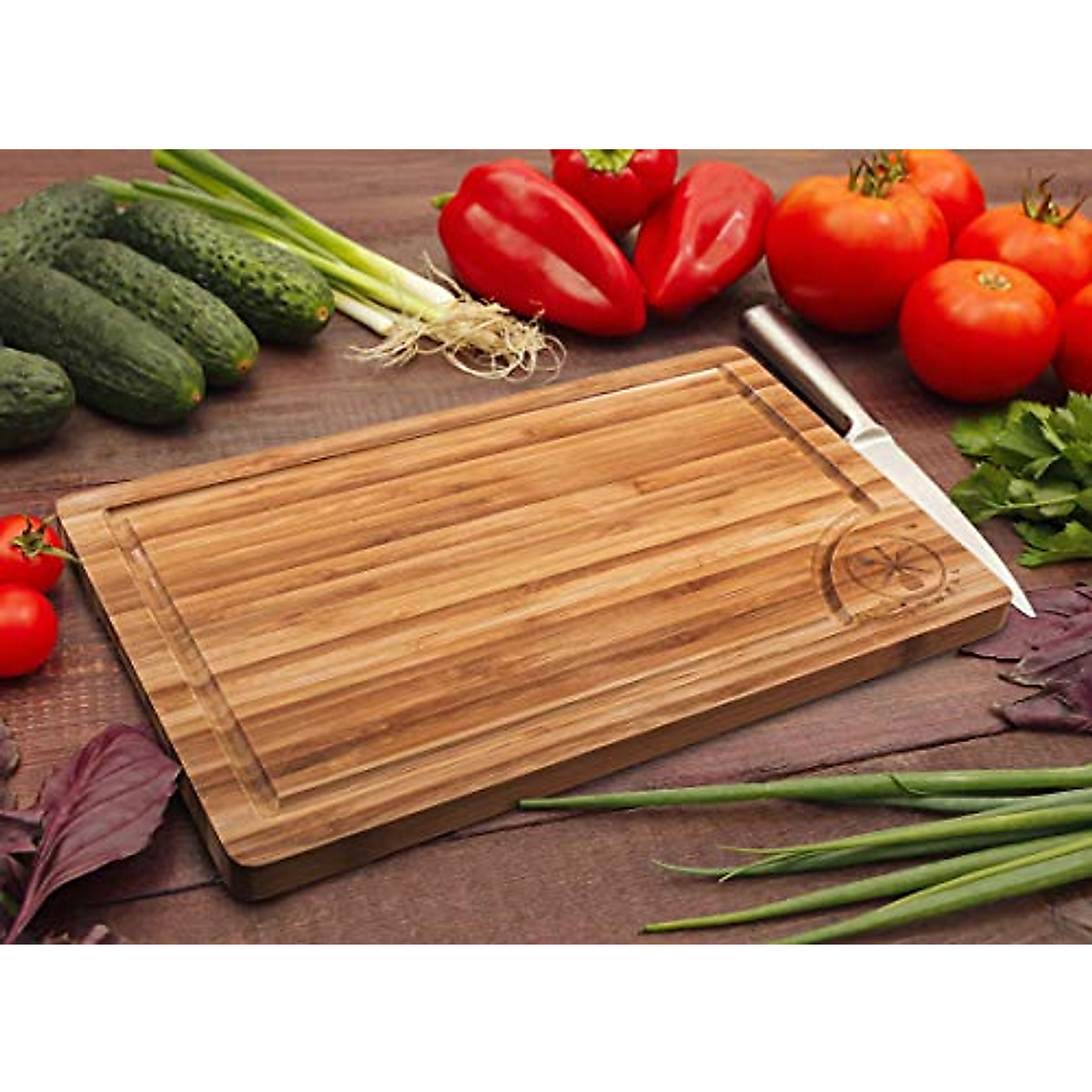 3 Piece Bamboo Cutting Board Set, Serving Vegetables Meat Kitchen Chopping Butcher Block with Deep Juice Grooves