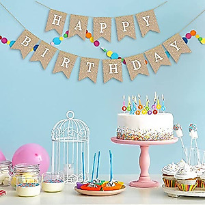 Mandala Crafts Burlap Happy Birthday Banner - Happy Birthday Burlap Banner Garland Bunting Pendant Flag for Rustic Birthday Decorations -Boho Burlap Birthday Banner for Adults