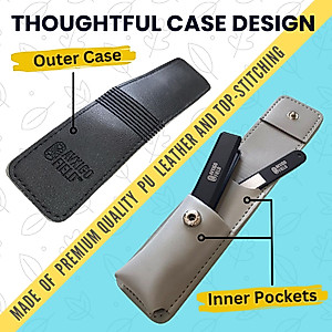 AVXIGO FIELD Ultra Sharp Sturdy Nail Clipper w/Catcher & Safety Lock, Wide Jaw Opening Curved Blade, Thick Fingernail Toenail Cutter - Comes w/Nail File, Microfiber Cloth & PU Leather Case (Black)