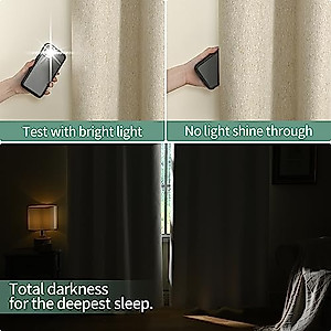 QUEMAS 100% Blackout Curtains for Bedroom Linen Look with White Backing, Grommet Total Light Blocking Thermal Insulated Boho Window Curtains for Living Room Noise Cancelling (52 x 72 Inch, Linen)