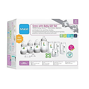MAM Grow with Baby 15-Piece Gift Set, Newborn 0-4 Months, Anti-Colic Bottles and Silicone Nipples SkinSoft, Essential Baby Items, Unisex