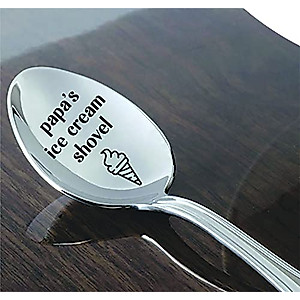 fabeesy Papa's Ice Cream Shovel Gift For Dad | Birthday From Daughter Son Father's Day Chrisrtmas Daddy Papa Lover Engarevd Spoon |Gift Him Men, Silver, 123, 7