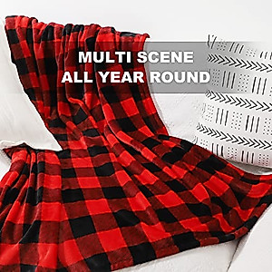 Fomoom Buffalo Plaid Blanket, Buffalo Blanket for Couch Bed Sofa Chair, Soft Cozy Flannel Red Black Check Pattern Decorative Blanket, Lightweight Fuzzy Buffalo Throw Blanket
