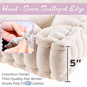 Intelligent Design Azza Floor Pillow, Large Cushions Sitting for Adults, Floor Pillow for Meditation or Yoga, Lustrous Chenille Tufted with Scalloped Edges for Bench/Chair Cushion, 20"x20"x5" Ivory