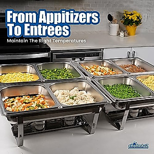 Chafing Dish Buffet Set (4 Pack) Chafers 8QT Buffet Servers And Warmers, Chaffing Servers With Covers, Catering, Chafer, Folding Stand, Food Warmer For Parties Buffets