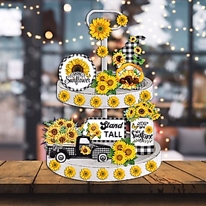 Spring Sunflower Tiered Tray Decor Set Farmhouse Tiered Tray Decor Sunshine Wood Sign Sunflower Kitchen Decor for Home Table Shelf