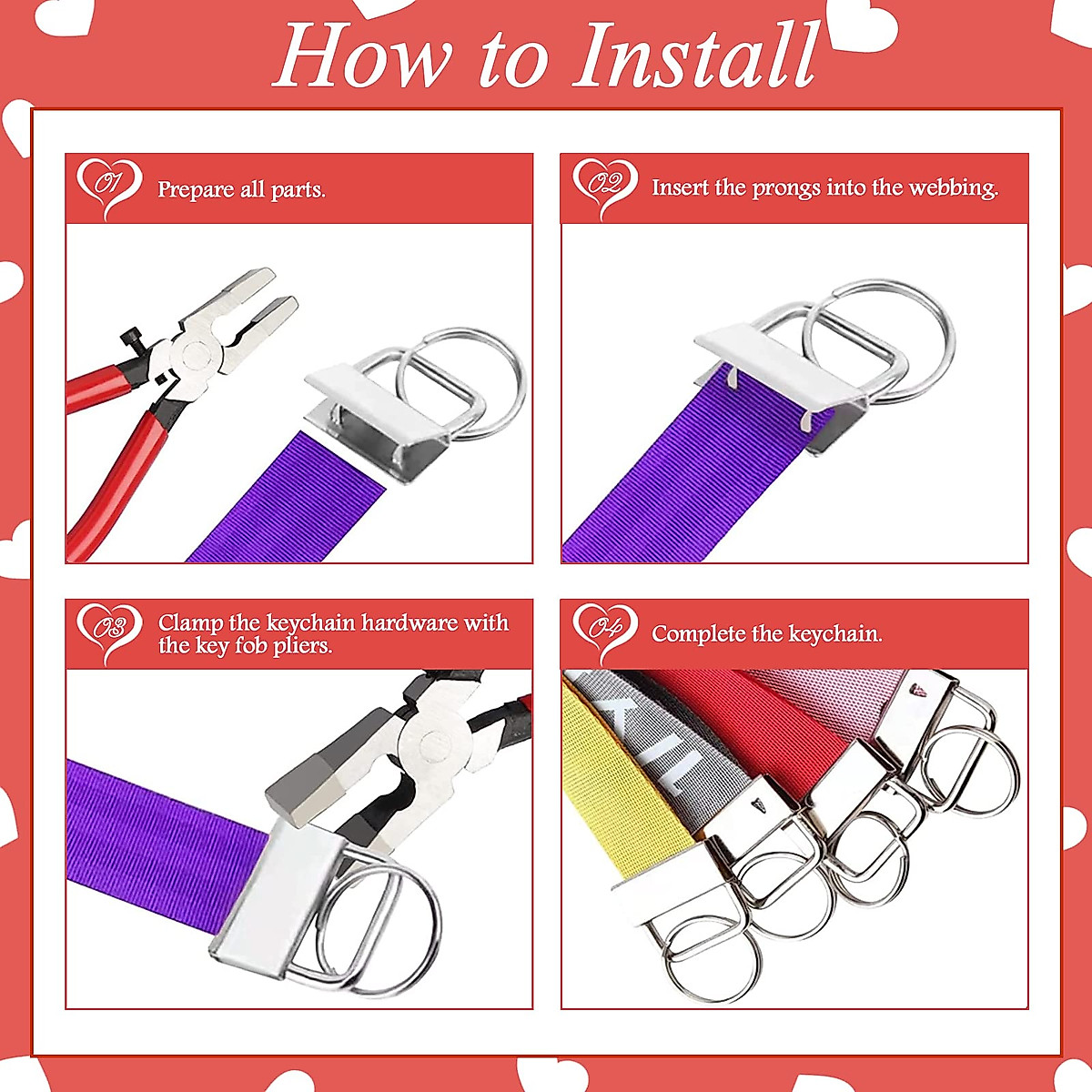 120 Pieces 1" Key Fob Hardware with 1 Key Fob Pliers Set Includeds 4 Colors Key Chain Hardware for Wrist Strap, Key Chain, Lanyard Keychain Making Hardware Supplies