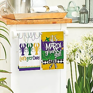 Artoid Mode Let's Get Cray Elegant Stripes Mardi Gras Lobster Kitchen Towels Dish Towels, 18x26 Inch Seasonal Decoration Hand Towels Set of 2