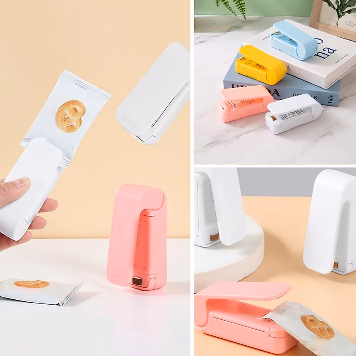 Mini Bag Sealer, 2024 Portable Mini Sealing Machine Handheld Heat Vacuum Sealer and Cutter 2 in 1 Bag Sealer and Cutter Mini Sealing Machine Heat Seal Tool for Plastic Bags Snack Bags (Blue, 1 Pcs)