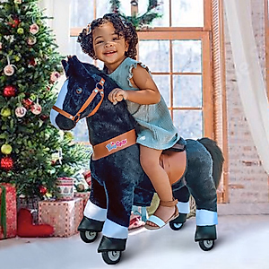 Pony Cycle Kids Riding Toys Horse Ride-on Pony Rider (with Brake/ 36" Height/Size 4 for Age 4-8) Riding Walking Horse Toy Plush Giddyup Boys & Girls for Indoor & Outdoor Rocking Animal Brown Ux426