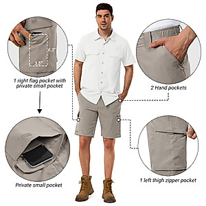 33,000ft Men's Golf Shorts 10" Inseam with Zipper Pocket Lightweight Quick Dry Stretch Hiking Cargo Shorts for Travel Fishing Fossil