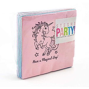 Stesha Party Pastel Unicorn Birthday Party Beverage Paper Napkins (24 Pack)