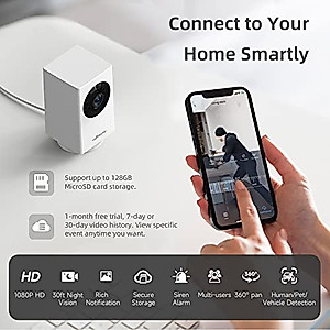 UGOHO.ME Indoor Security Camera, 1080P 360 Degree Pan WiFi Camera 2.4GHz, 2-Way Audio and Motion Detection, Local & Cloud Storage, Phone App, Night Vision Pet Baby Monitor