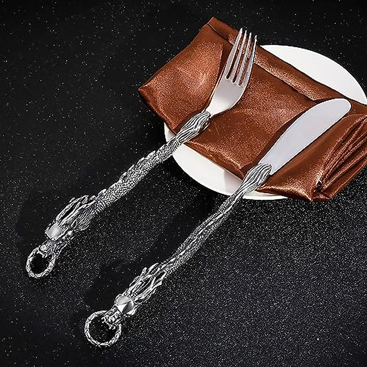 Silverware Set Handmade Cutlery Set of 18 Service for 6 Premium Stainless Steel Utensils,Including Knife/Fork/Spoon,For Halloween Home Kitchen Gift For Gothic,Skull,Skeleton Lover