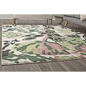 Rugs America White Green Floral Contemporary Rug May Flowers VA15B 5'0"X7'0" Area Rug