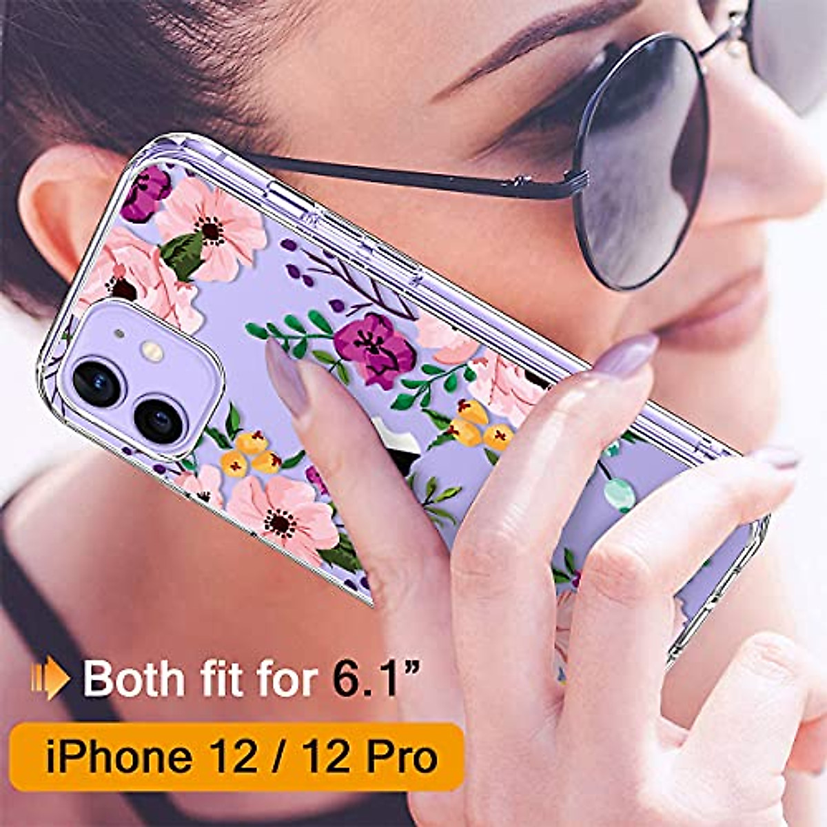 GiiKa for iPhone 12 Case, iPhone 12 Pro Case with Screen Protector, Clear Full Body Protective Floral Girls Women Shockproof Hard Case with TPU Bumper Cover Phone Case for iPhone 12, Small Flowers