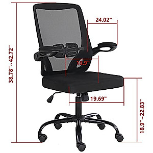 Mesh Office Chair Ergonomic Office Chair with Arm flip up and Back Support Office Chair, Adjustable Height Executive Office Chair for Computer Desk Home Office Chair Black