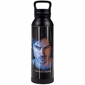 The Vampire Diaries OFFICIAL Damon 24 oz Insulated Canteen Water Bottle, Leak Resistant, Vacuum Insulated Stainless Steel with Loop Cap, Black